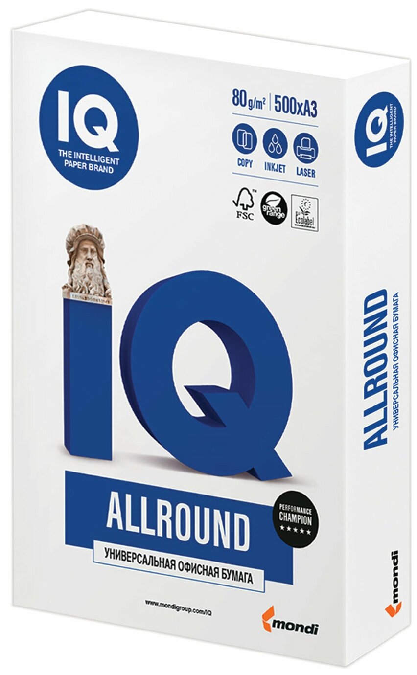 Бумага IQ Allround A3/80г/м2/500л./белый Cie162% матовое