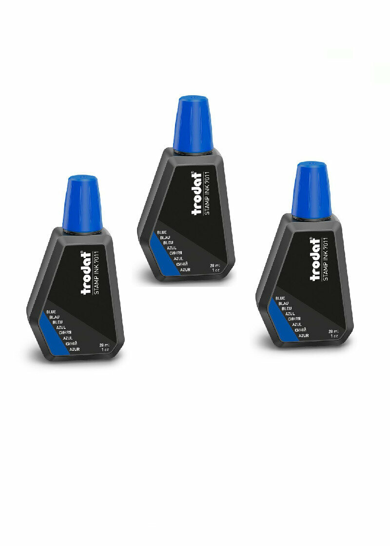 Краска штемпельная Trodat 7011, 28 мл, синий (комплект 3 штуки)