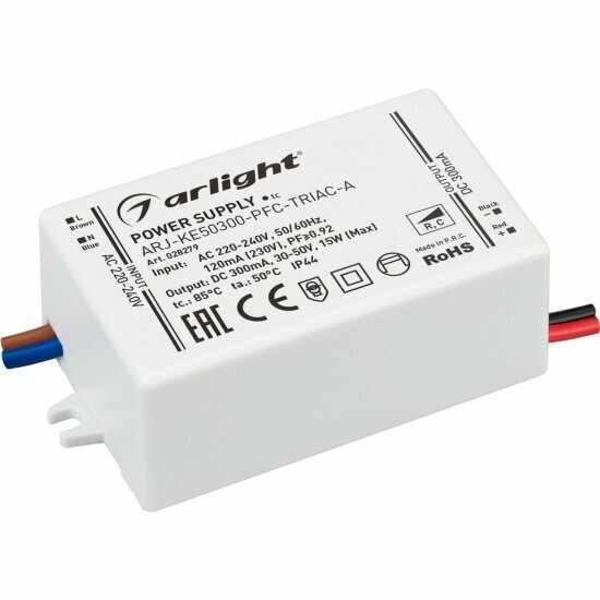 Драйвер Arlight ARJ-KE50300-PFC-Triac-A 30-50V 15W 44 IP 0,3A 028279