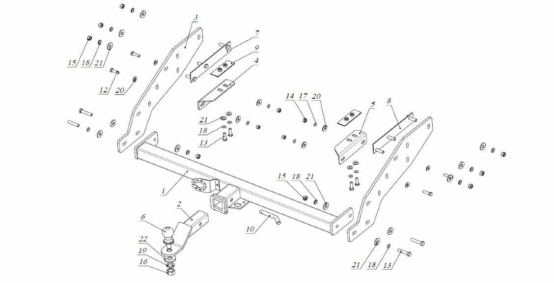 Фаркоп Бизон на Mitsubishi L 200 FA 0857-E (с 2013 по 2015 г. в.(удлинённый кузов)) (паспорт и сертификат в комплекте)(без электрики)