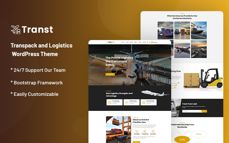 Подарочный сертификат на Шаблон для сайта Вордпресс с демоконтентом Transt - Transpack and Logistics Service WordPress Theme