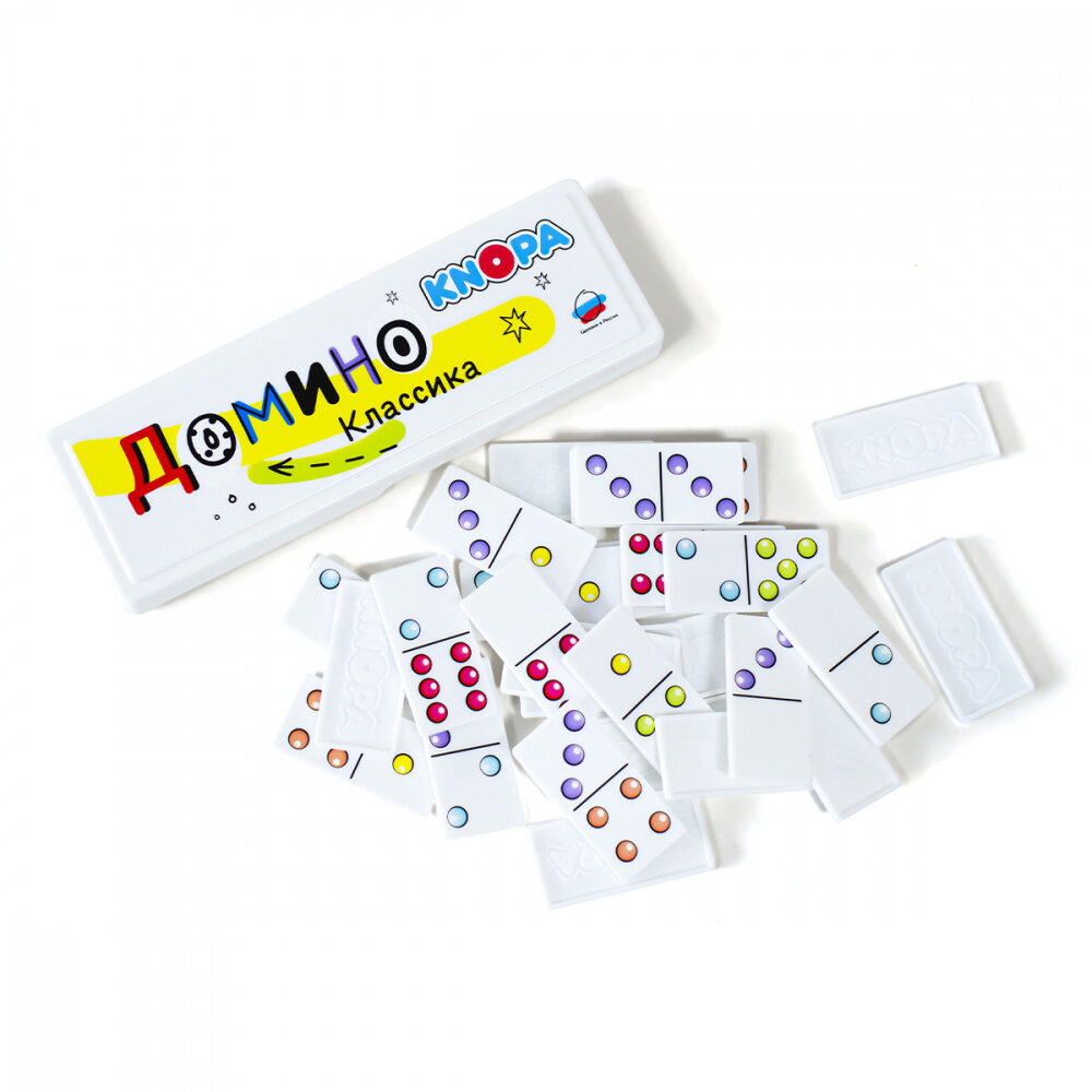 Домино Knopa "Классика", пластик, 28 костей, с цветными точками