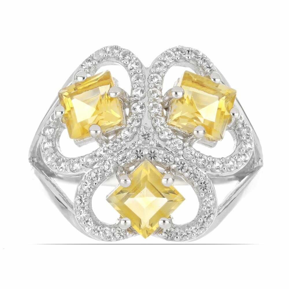 Кольцо, серебро, 925 проба, родирование, цитрин, топаз