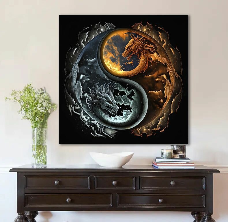 Картина ВсеКартины. тут "Инь Янь", 40x40см, на подрамнике, дерево, на холсте