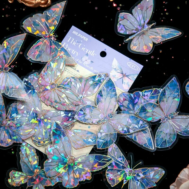 Набор наклеек, Mr.paper, 20 листов/упаковка Сияющий мотив бабочки, можно использовать для украшения скрапбукинга чехлов для мобильных телефонов