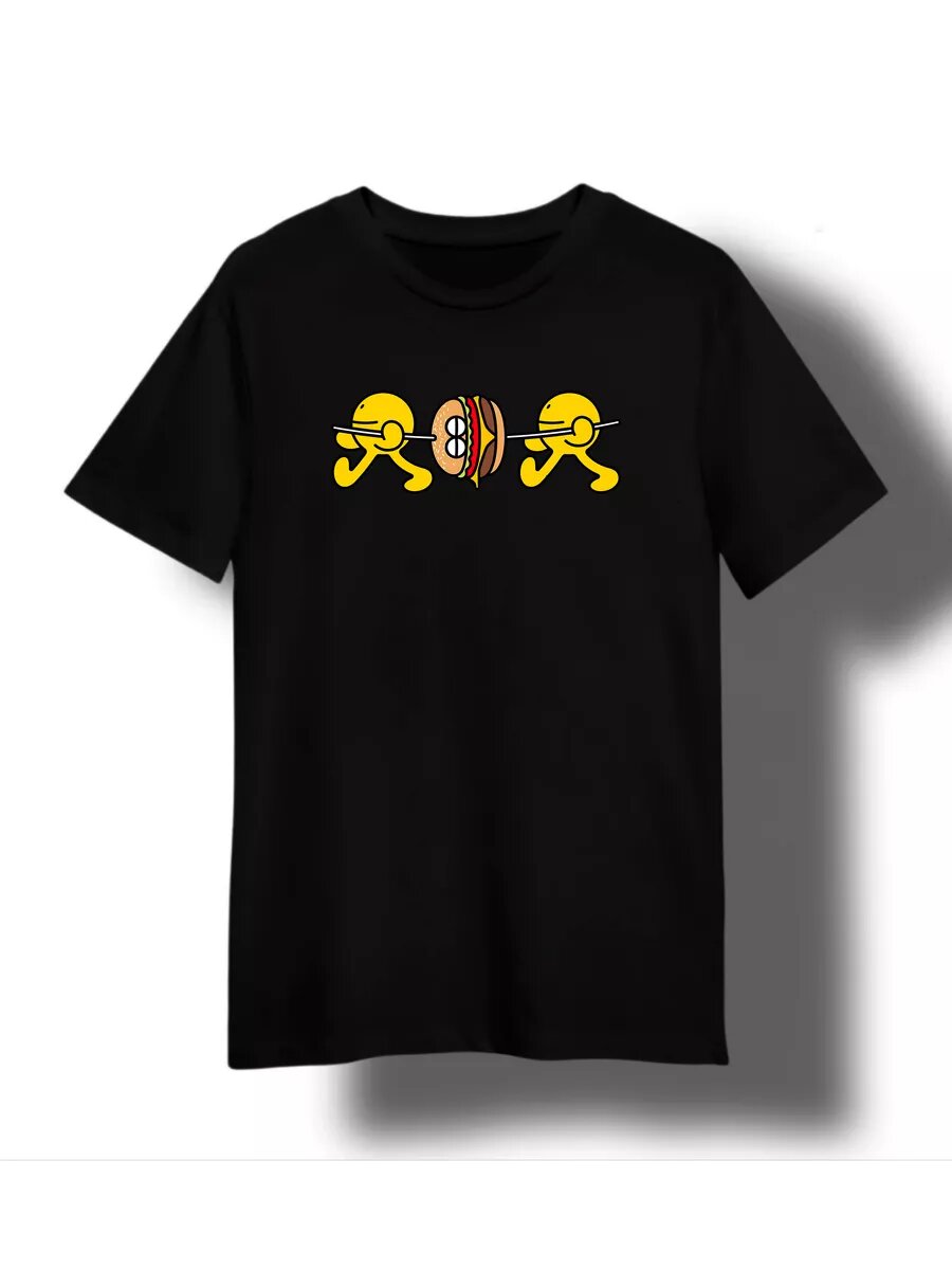 Футболка смайлики несут бургер