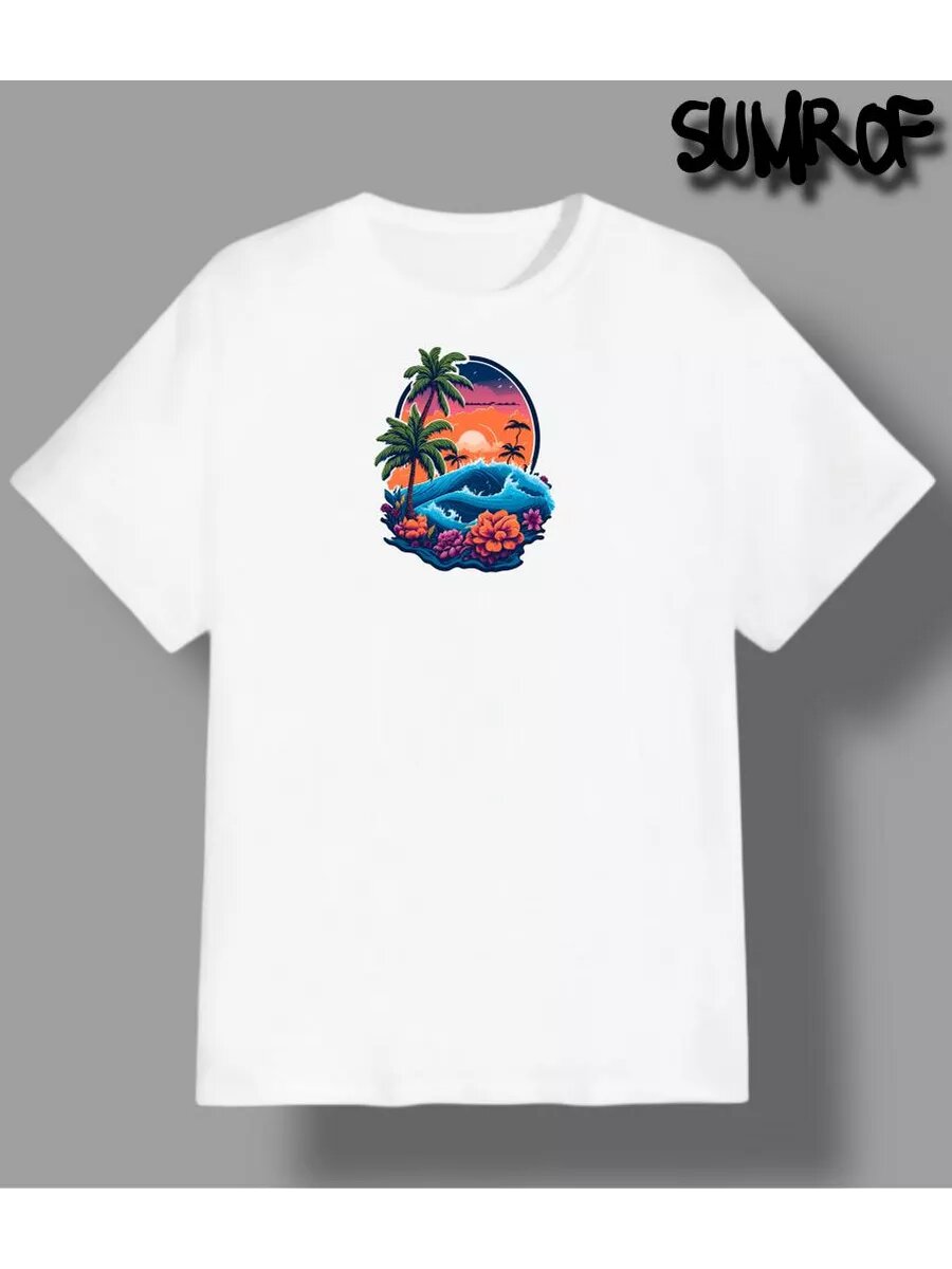 Футболка пальма море закат