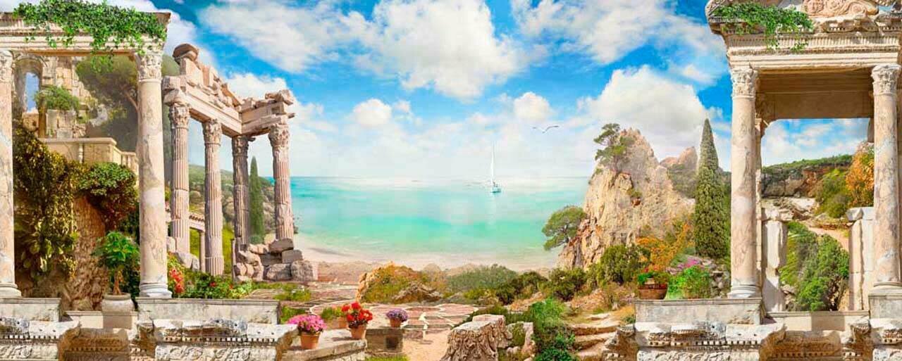 Фотообои Античные колонны 7-132-S-Флок 270 x 200 см (ВхШ) Бесшовные, флизелиновые, влагостойкие обои MasterFresok