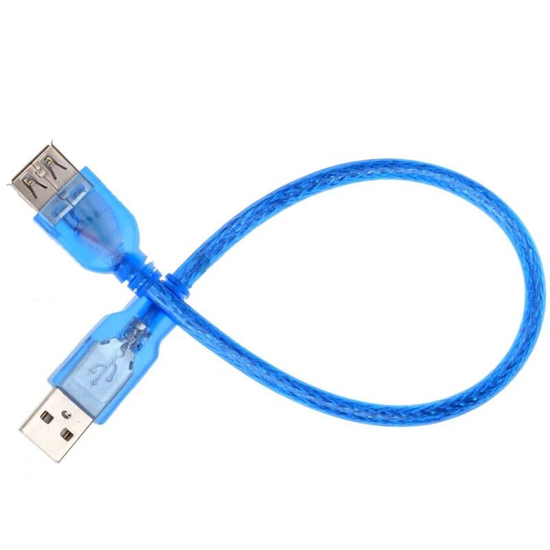 Удлинительный кабель USB 2.0, медный короткий USB-кабель «папа-мама», двойной экранирующий, прозрачный, синий, высокоскоростной, с защитой от помех, 30 см