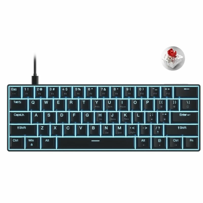1 комплект проводной механической клавиатуры K61 USB / черная красная ось