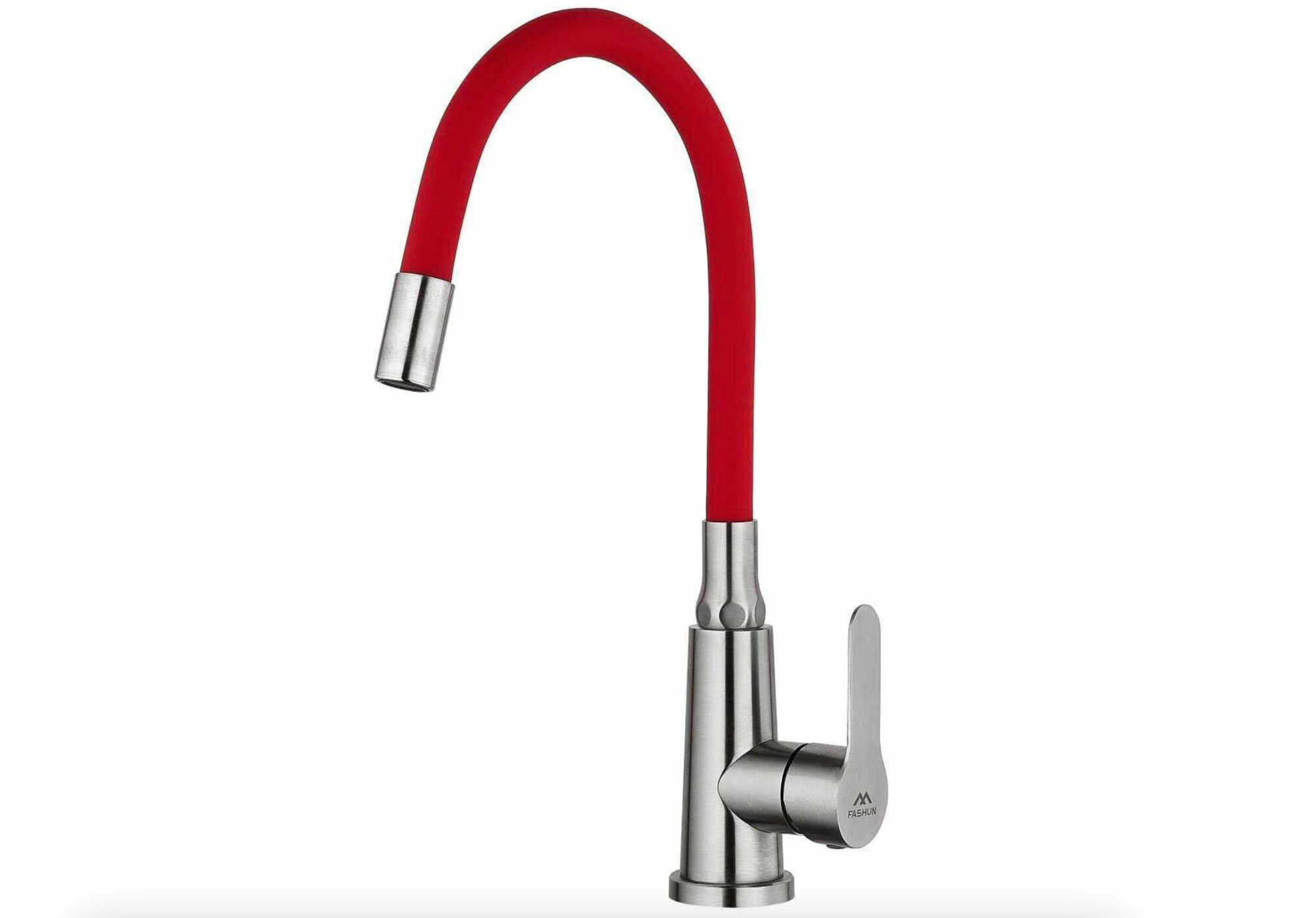Смеситель для кухни с силиконовым изливом, красный/сатин, сталь