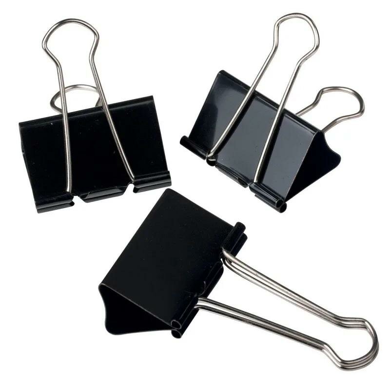 Зажим для бумаг Miraculous металлический 12 шт, ширина 19 мм, цвет черный (МС-19)