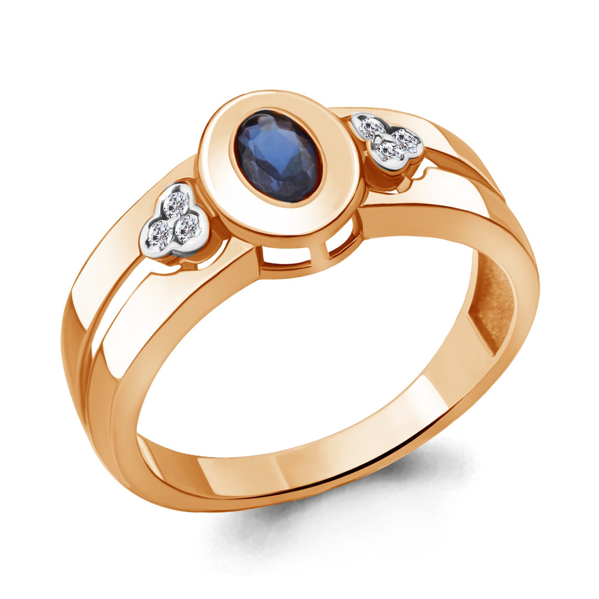 Кольцо, серебро, 925 проба, золочение, сапфир синтетический, фианит