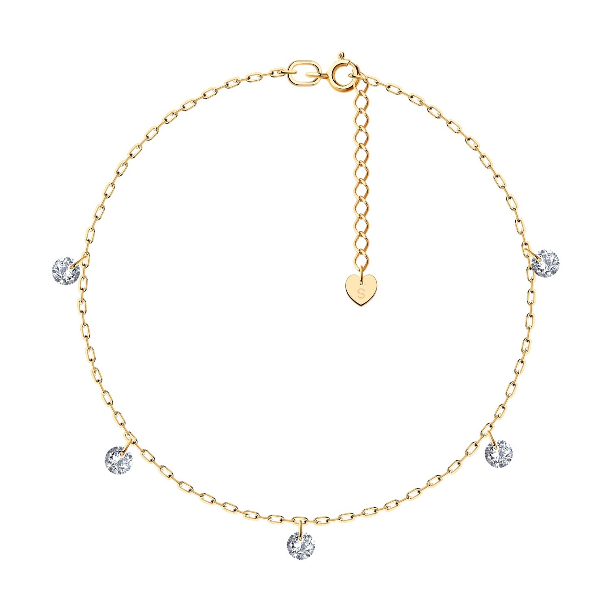 Браслет, красное золото, 585 проба, фианит