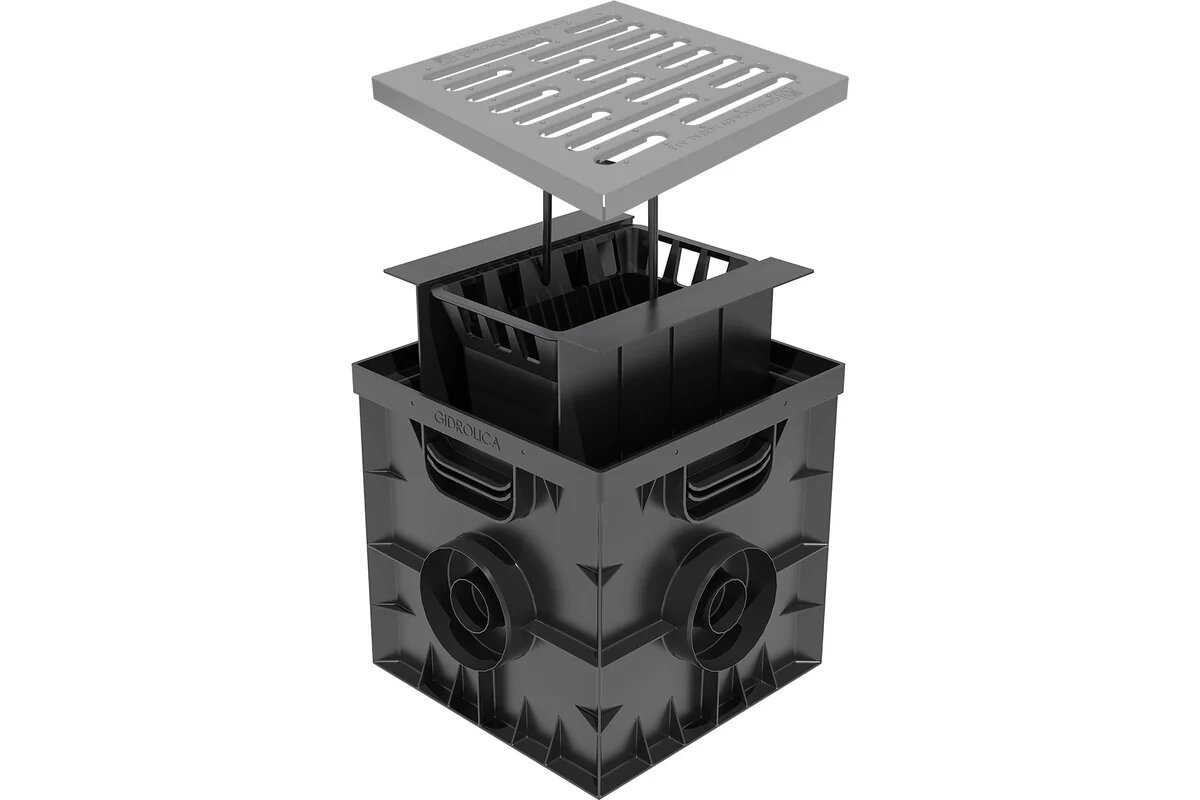 Gidrolica Дождеприемник 300х300 мм в сборе со стальной оцинкованной решеткой под трубу ? 110 мм 2300
