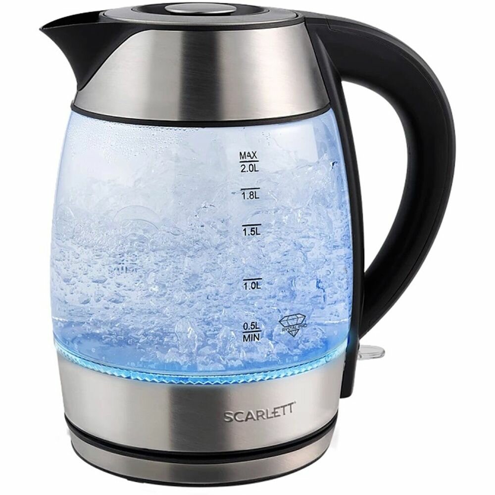 Чайник электрический Scarlett 2 л, 2200 Вт, закрытый нагревательный элемент, стекло, стальной (SC-EK27G13)