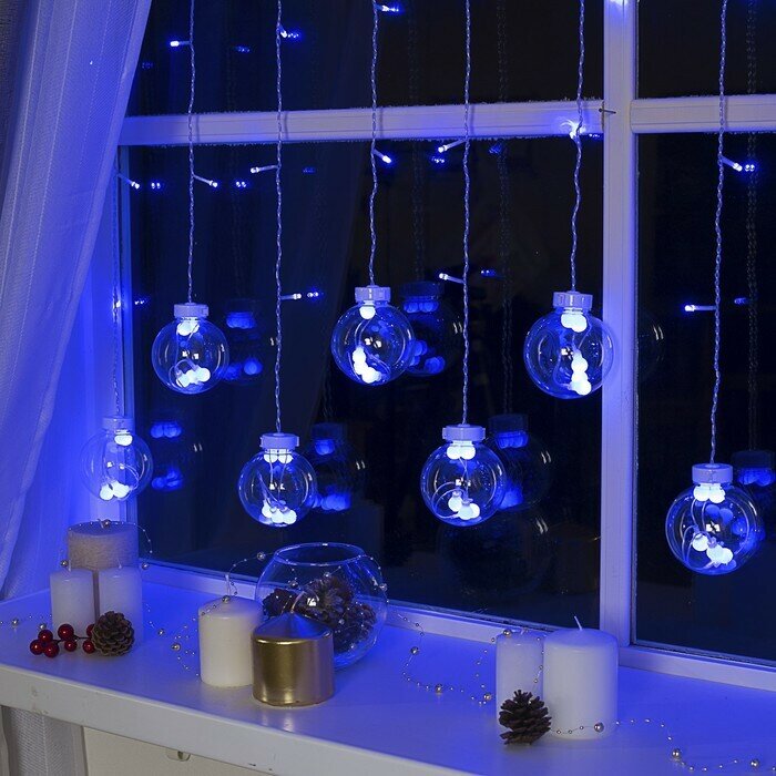 Гирлянда Бахрома 2.4 0.7 м с насадками Шарики , IP20, прозрачная нить, 108 LED, свечение синее, 8 режимов, 220 В