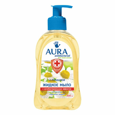 Мыло-крем жидкое Aura 300 мл, "Antibacterial", антибактериальное, "Экстракт ромашки", дозатор (6515)