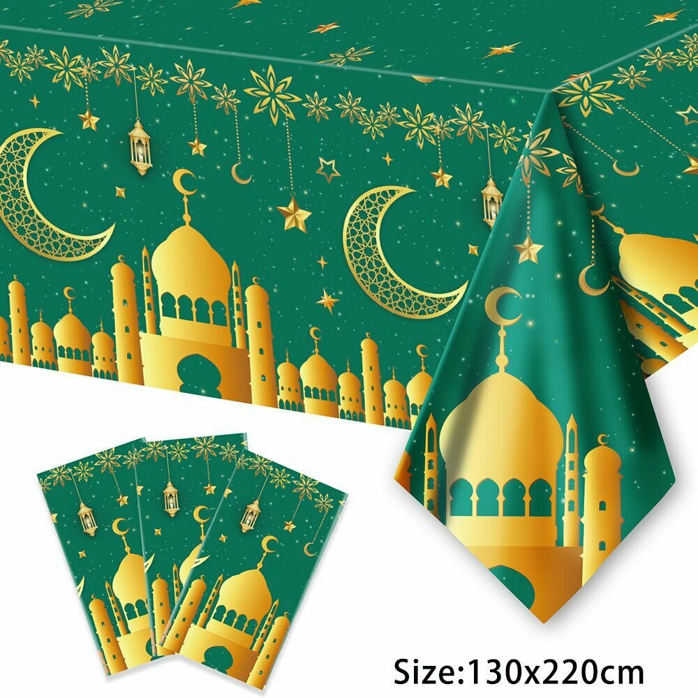 Украшение для Рамадана, Одноразовая скатерть, Ид Мубарак, Исламская скатерть для домашнего декора мусульман, 1 комплект, 130*220 см