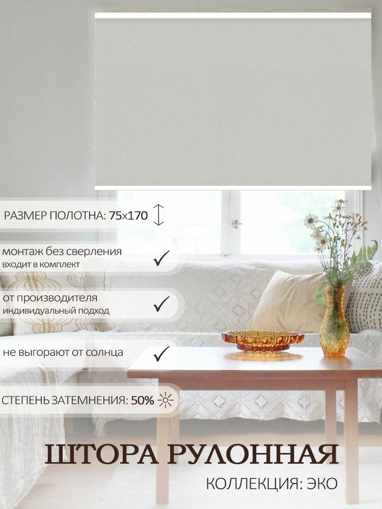 Рулонные шторы на окно однотонные Эко без сверления