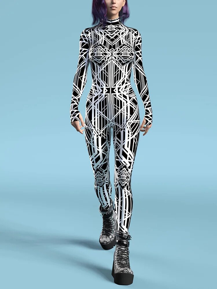 Женский черно-белый комбинезон Zentai для косплея 4XL, 03