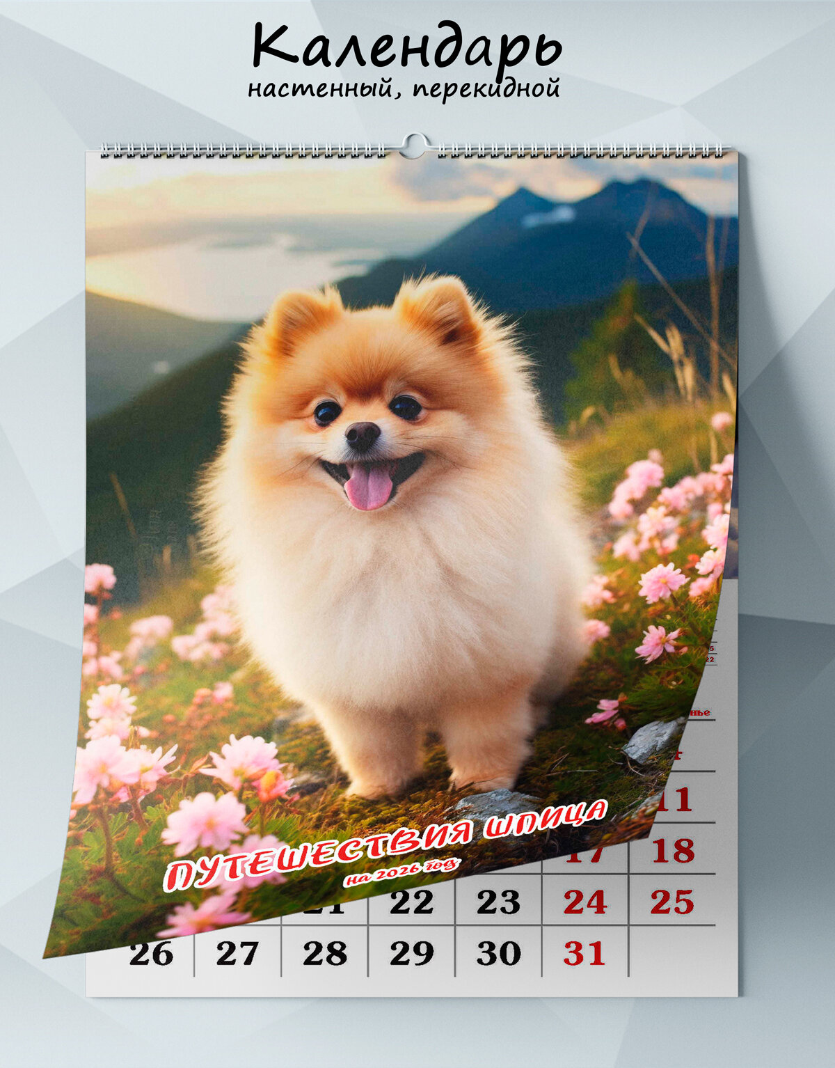 Календарь настенный, перекидной Путешествия шпица на 2026 год