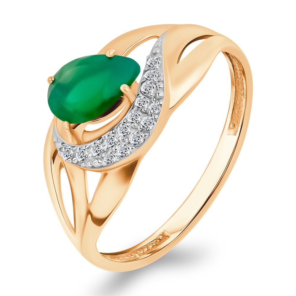 Кольцо, красное золото, 585 проба, родирование, фианит, агат