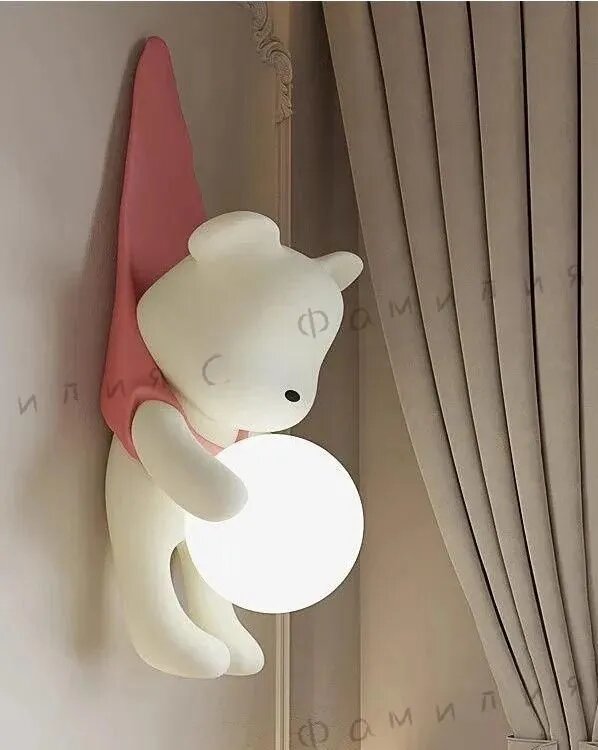 Светодиодный настенный светильник в виде мишки с Led лампой, для детской комнаты, розовая арматура, стеклянный плафон, 450 мм