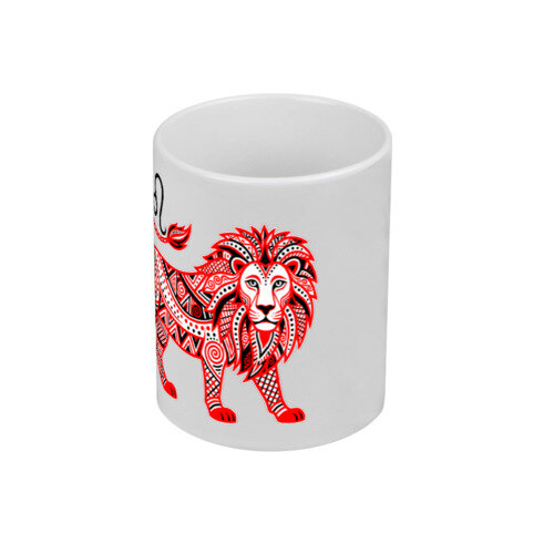 Кружка «Знак зодиака лев в с русскими узорами» (белый)