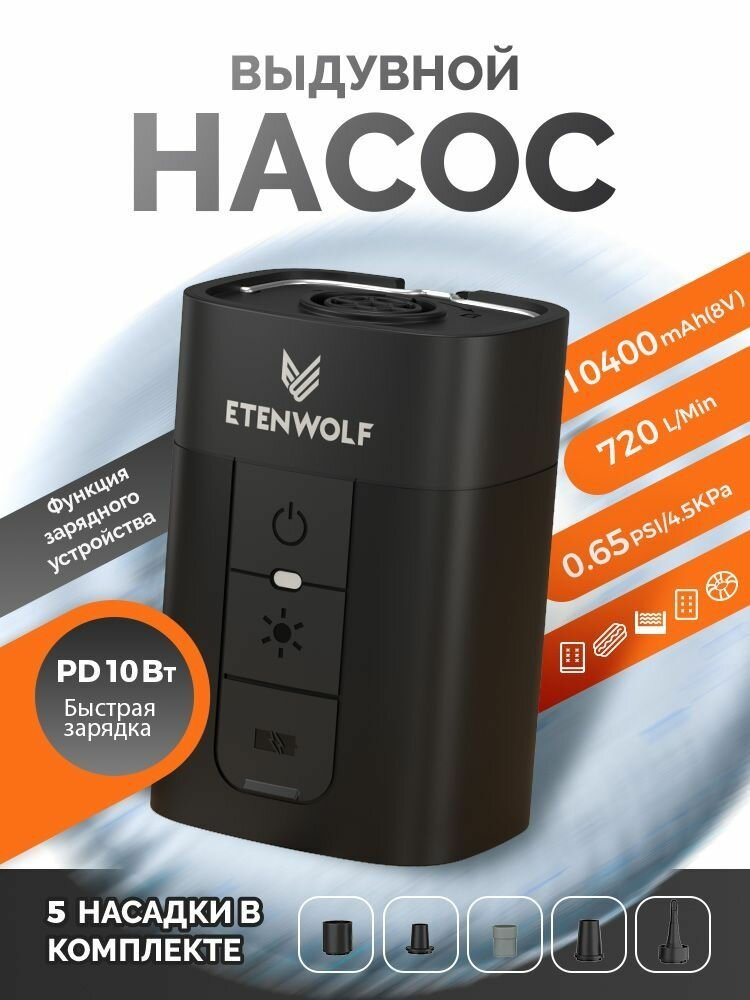 Электрический воздушный насос ETENWOLF AIR 5 PRO,720 л/мин 4X Quick 10400 мАч