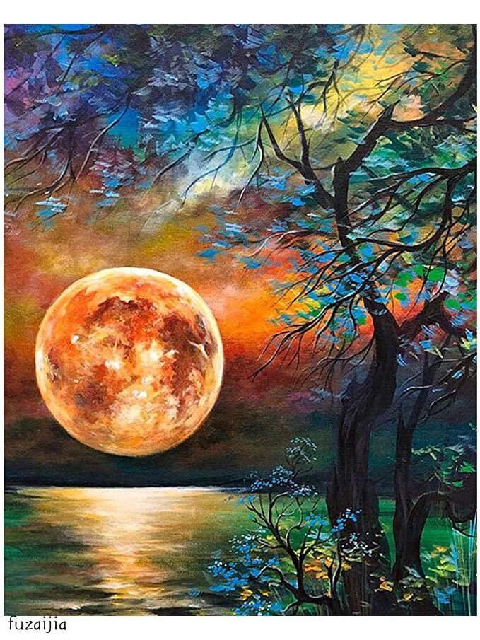 Набор для живописи по цифрам (DIY) на холсте масляными красками для детей или взрослых-новичков с кистями и акриловыми красками, без рамы