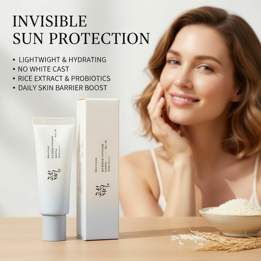 Солнцезащитный крем с рисовыми пробиотиками SPF50+, подходит для тела и лица.