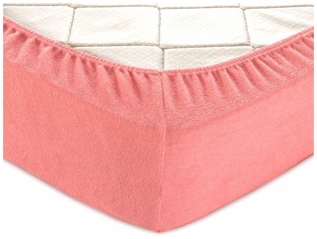Простыня махровая на резинке 160х200х20 см априори коралловая