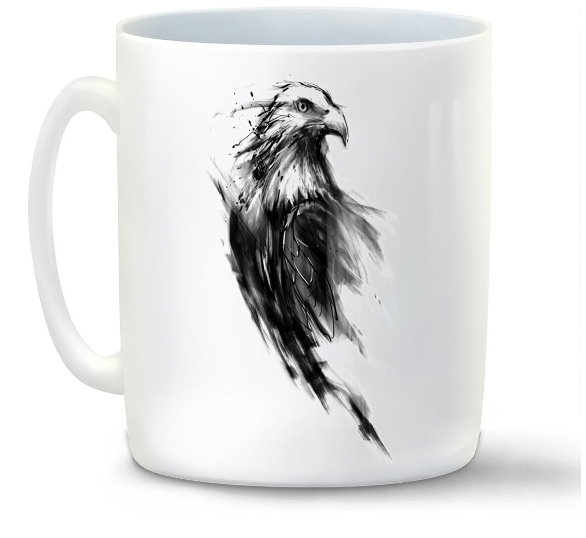 Кружка белая CoolPodarok Птицы Орёл рисунок чб