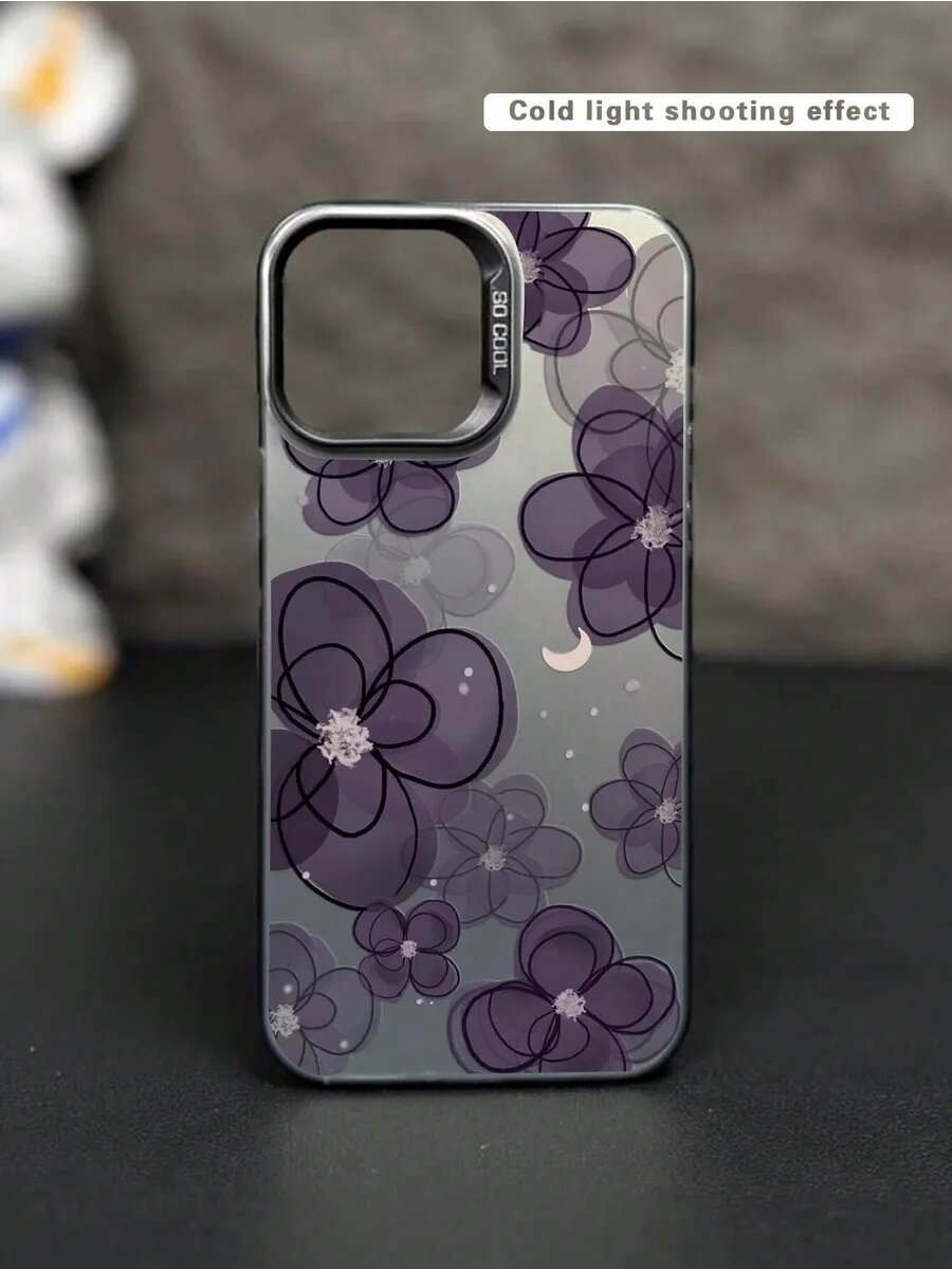 Чехол на IPHONE 12 чёрный Фиолетовые цветы
