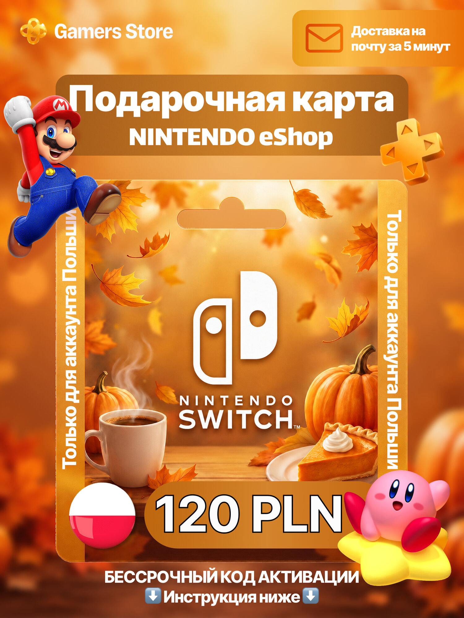 Подарочная карта Nintendo Gift Card 120 PLN, Польша, Электронный ключ