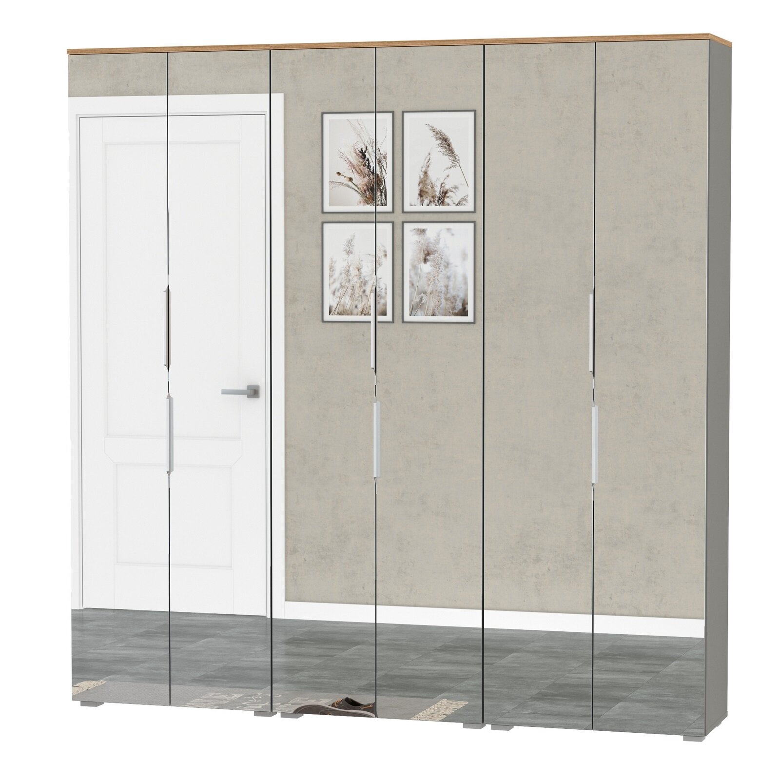 Три шкафа для одежды Моби Октава 13.338 цвет серый графит/дуб крафт золотой