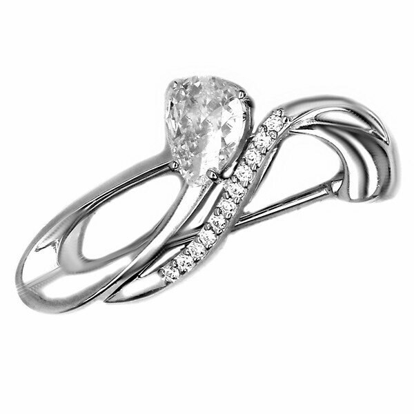 Брошь, серебро, 925 проба, фианит