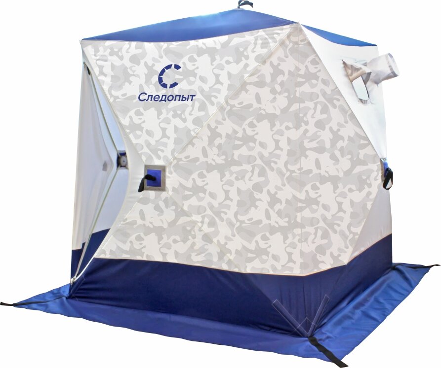 Палатка зимняя куб следопыт 2,1 х2,1 м, Oxford 210D PU 1000, S по полу 4,4 кв. м, цвет синий/белый с принтом