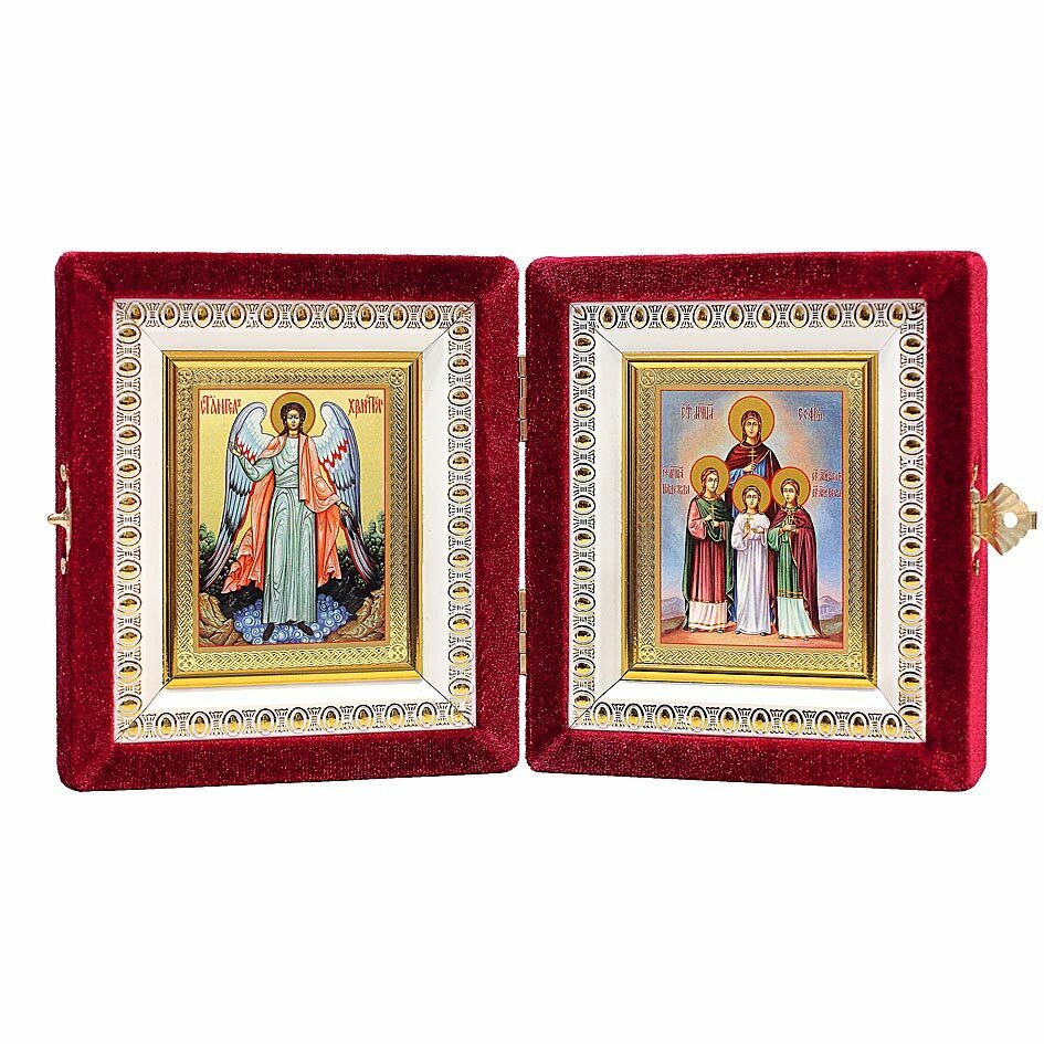 Складень именной "Мученицы Вера, Надежда, Любовь и мать их София (лик № 033) - Ангел Хранитель (лик № 055)", размер ликов 6*7,5 см