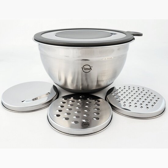 Миска Tima с прозрачной крышкой с терками (3шт) и силик. дном 24см, объем 5 л. (MКT-24)