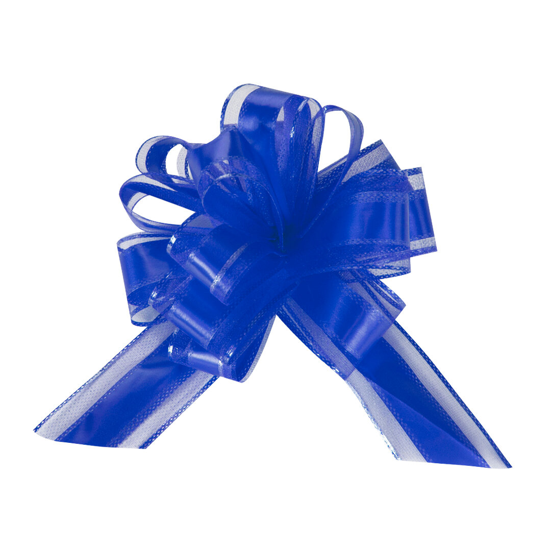 Текстильный бант Шар, Широкая полоса, Синий, 15 см, 1 шт.