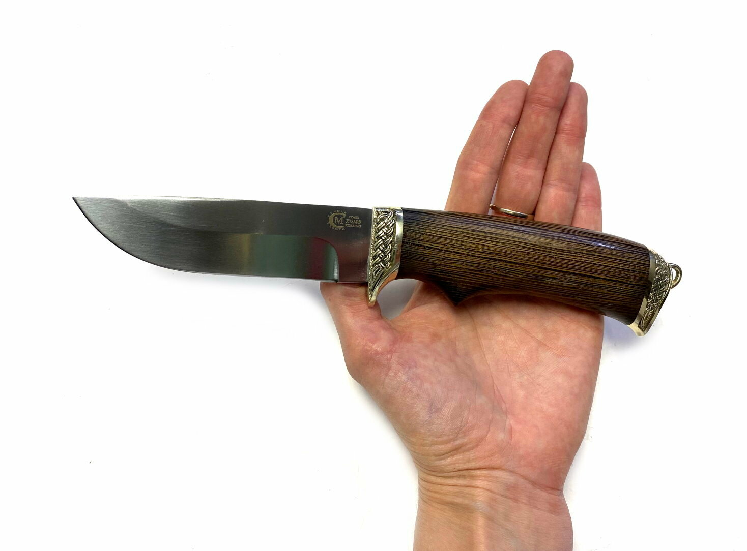 Нож Егерь, кованая Х12МФ, венге, литье мельхиор