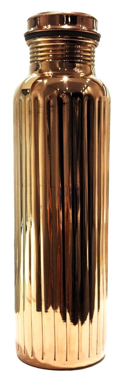 Медная бутылка, кованая с рельефом вертикальные полосы, с медной винтовой пробкой 100% Pure Copper Hammered Bottle
