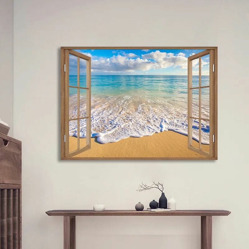 Картина вид из окна, море, пляж, 50х70 см.
