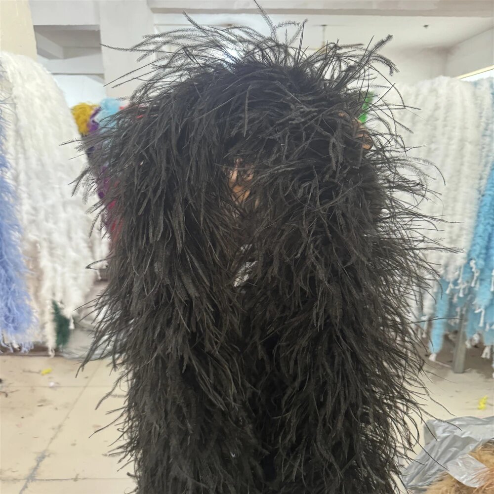 Боа из страусиных перьев BesdealFeather черная 2-15 слоев 2 Ply 2Meters, black