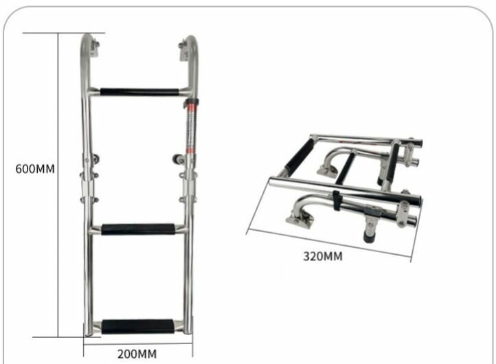 Спускная лестница из нержавеющей стали с нескользящими ступенями для бассейнов, лодок, катеров (складная, 2+1 секция)