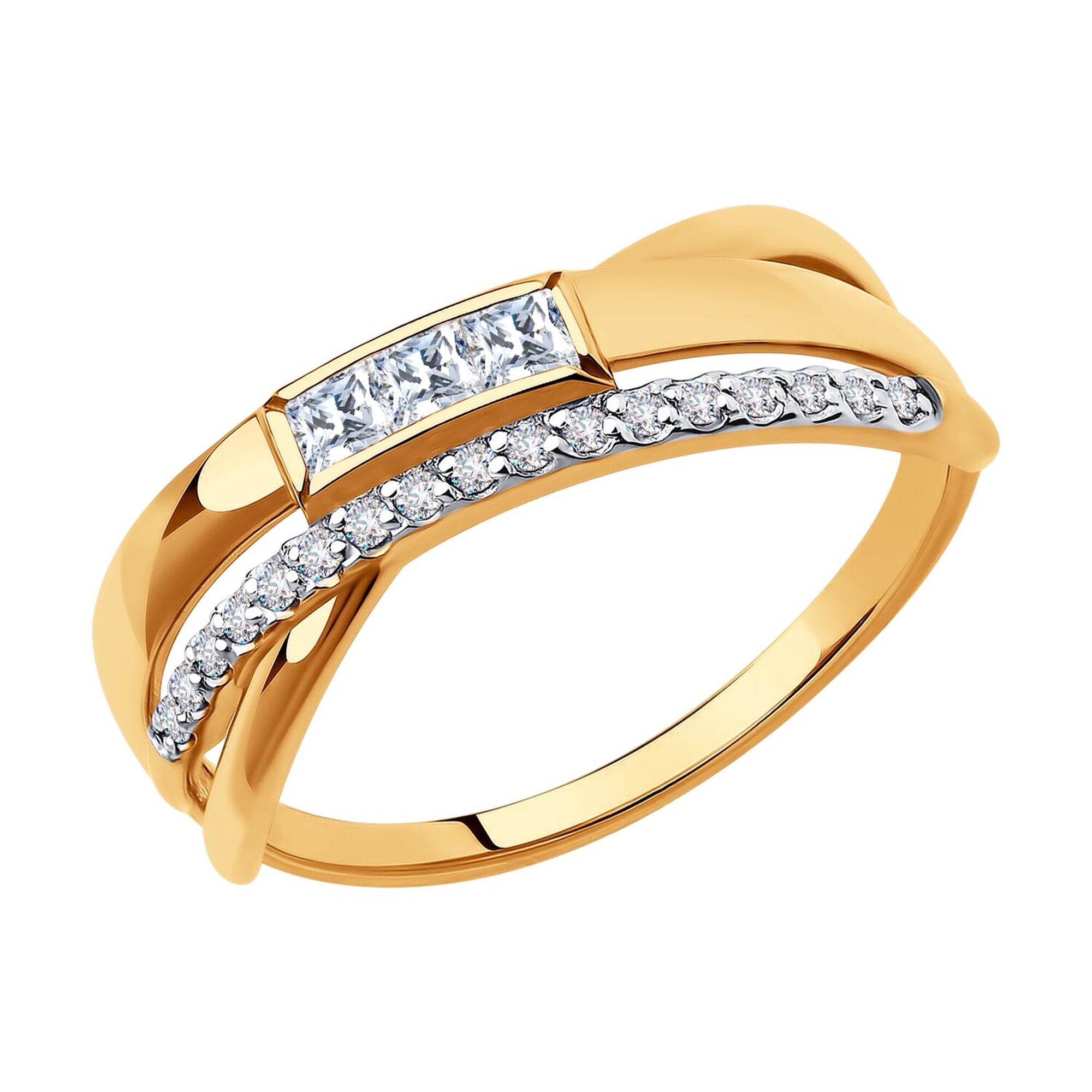 Кольцо дорожка, красное золото, 585 проба, фианит