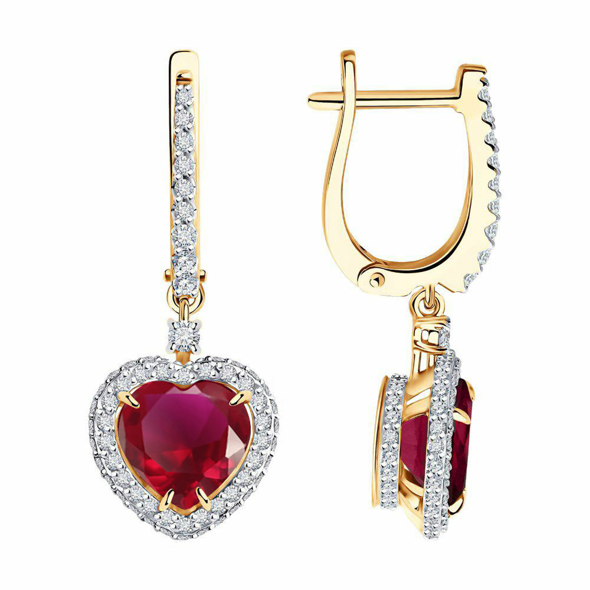 Серьги, красное золото, 585 проба, рубин, бриллиант