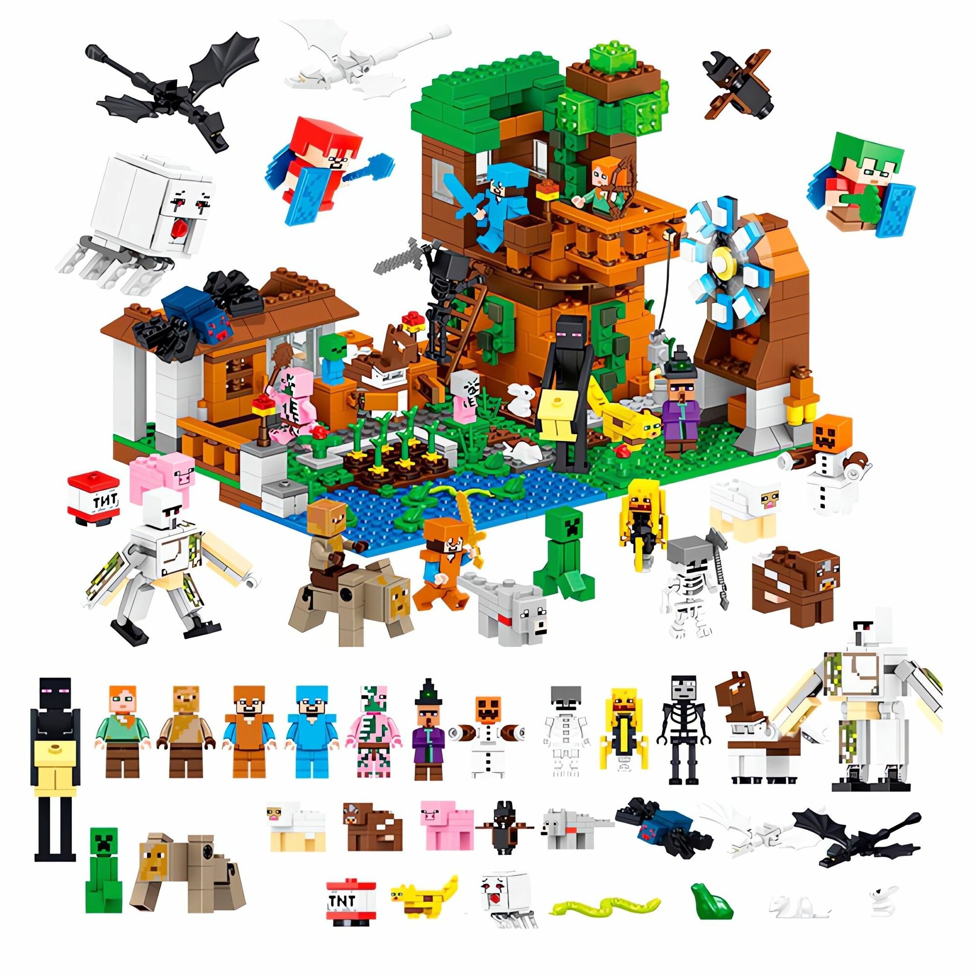 Конструктор Майнкрафт набор "Большая компания Стива" 986 деталей, 26 фигурок (игрушка, minecraft, все герои, лeго совместимый, конструктор для мальчиков, для девочек, большой набор)
